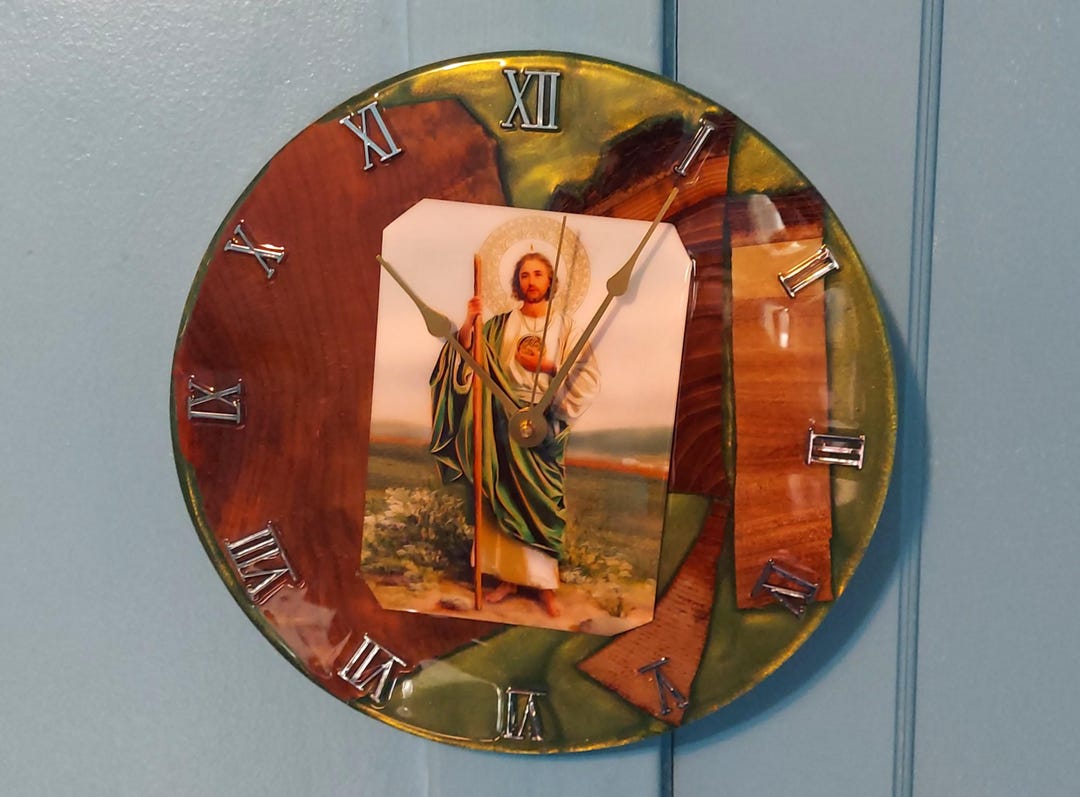12" St. Judas San Judas Epoxy Resin Maple Wood Clock Wall Art Clock ...