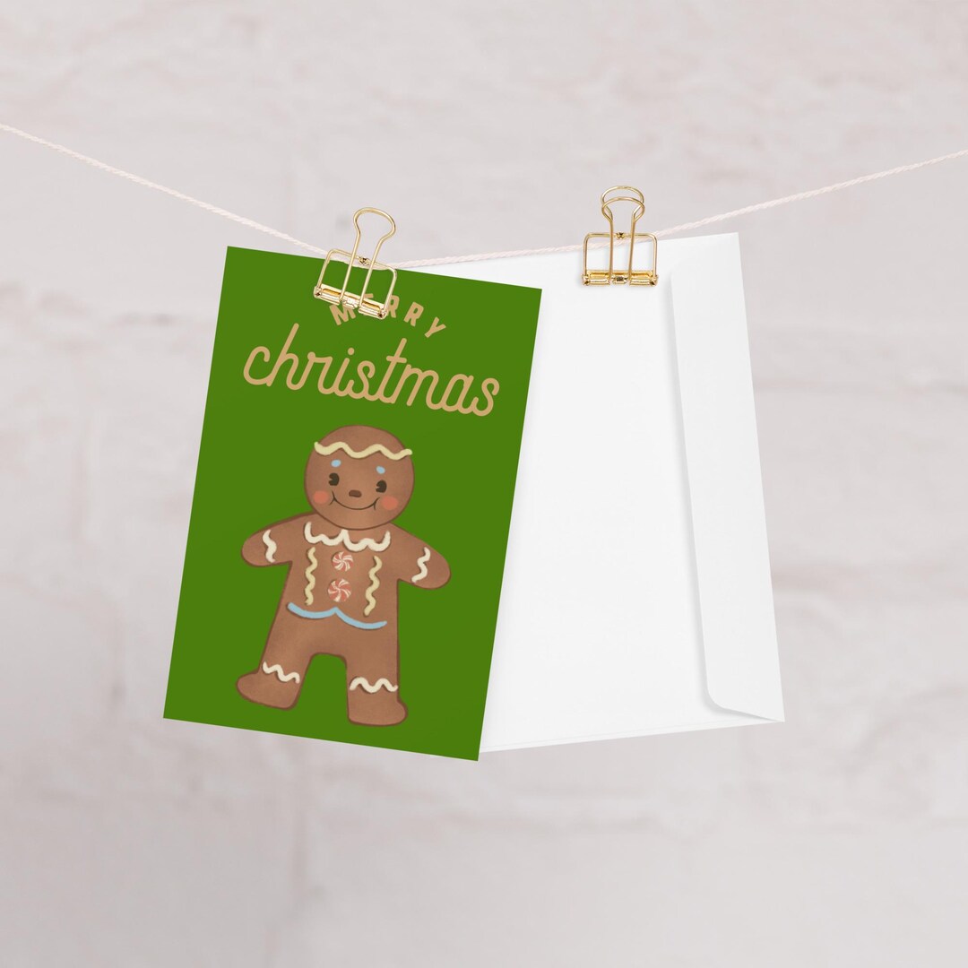 Green Gingerbread Man Christmas Card With Envelope - Etsy