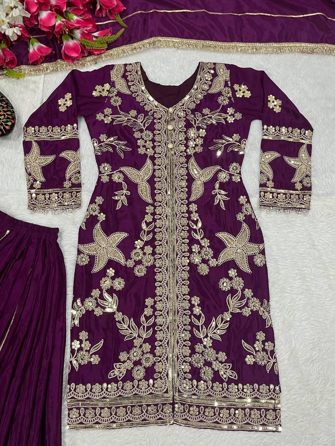 Purple Embroidered Sharara Set – Party & Wedding Wear Dress - Etsy
