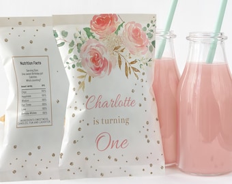 Pink Flower Chip Bag - Etsy