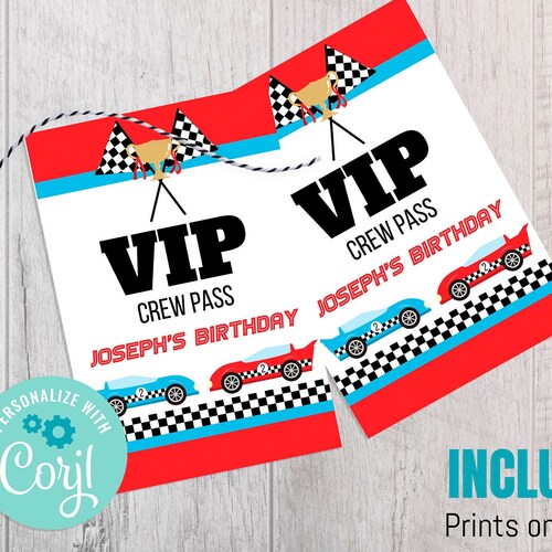 EDITABLE Personalized Race Car VIP Pass Race Car Birthday - Etsy