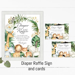 Diaper Raffle Tickets & Sign Jungle Baby Shower Game Printable Jungle ...