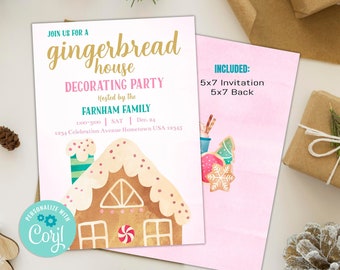 Editable Gingerbread House Decorating Party Invitation, Gingerbread ...