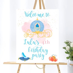 Editable Cinderella Birthday Printable Welcome Sign, 18x24 Welcome Sign ...