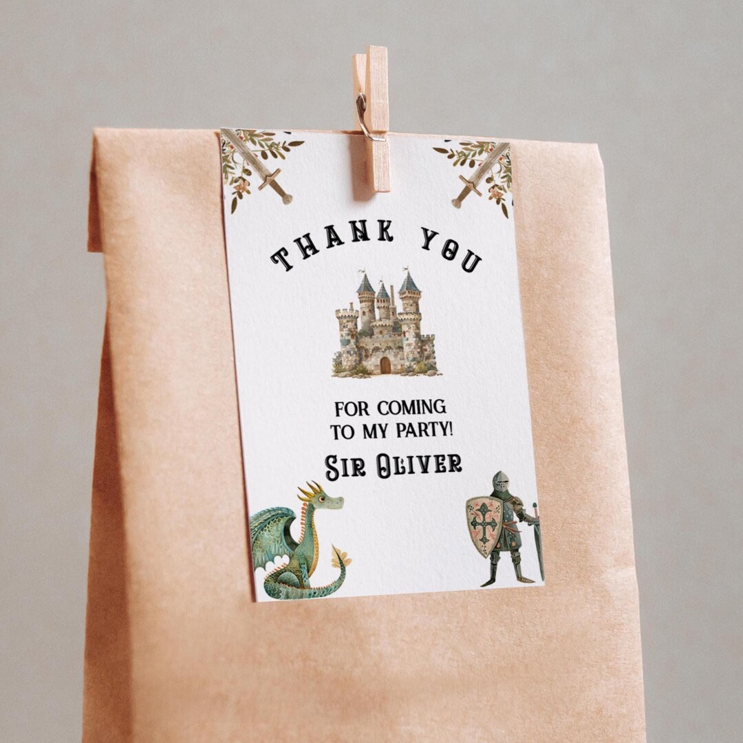 Knight Birthday Favor Tag, Knight Birthday Decorations, Favors, Thank ...