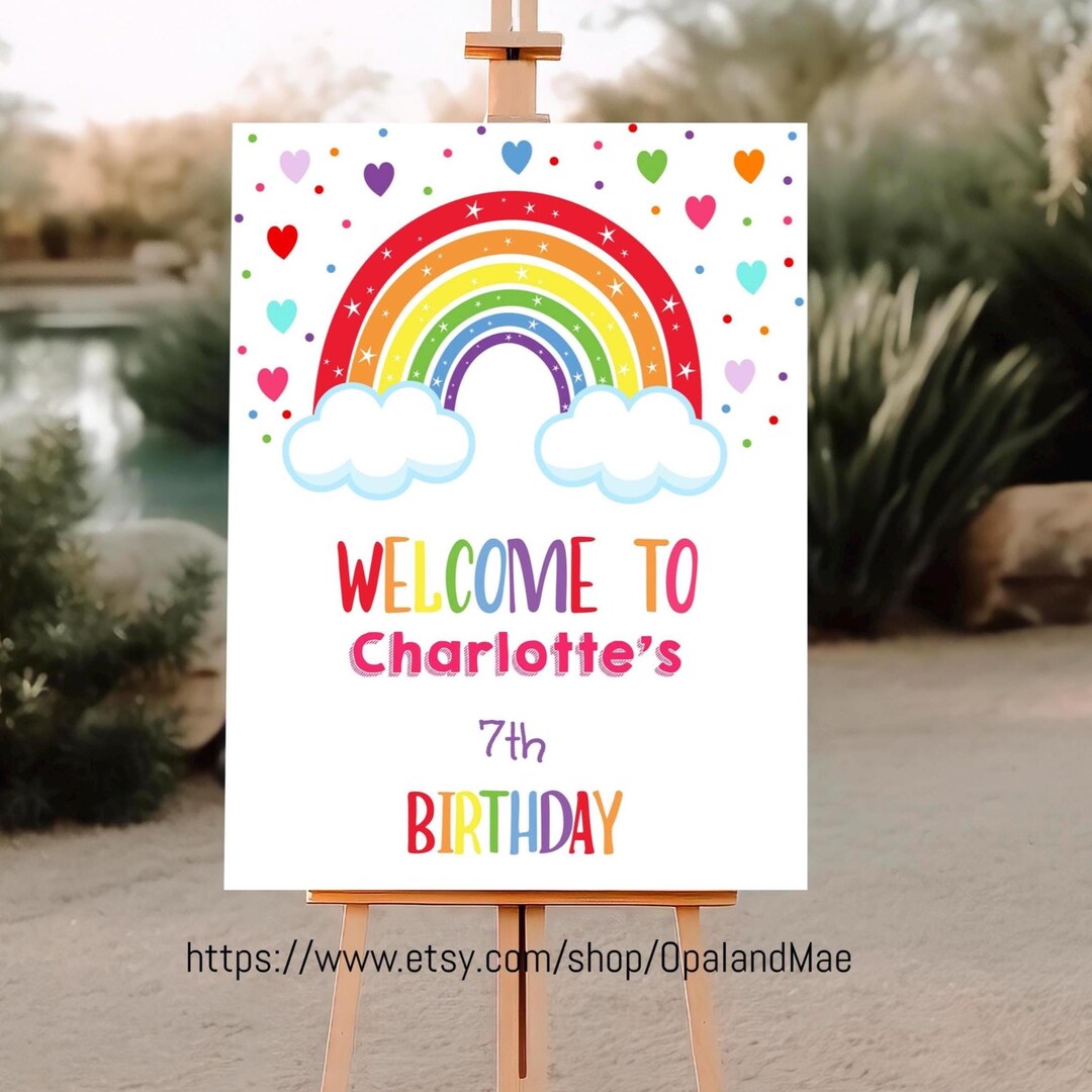 Rainbow Welcome Sign Rainbow Baby Shower Welcome Poster Girl Birthday ...