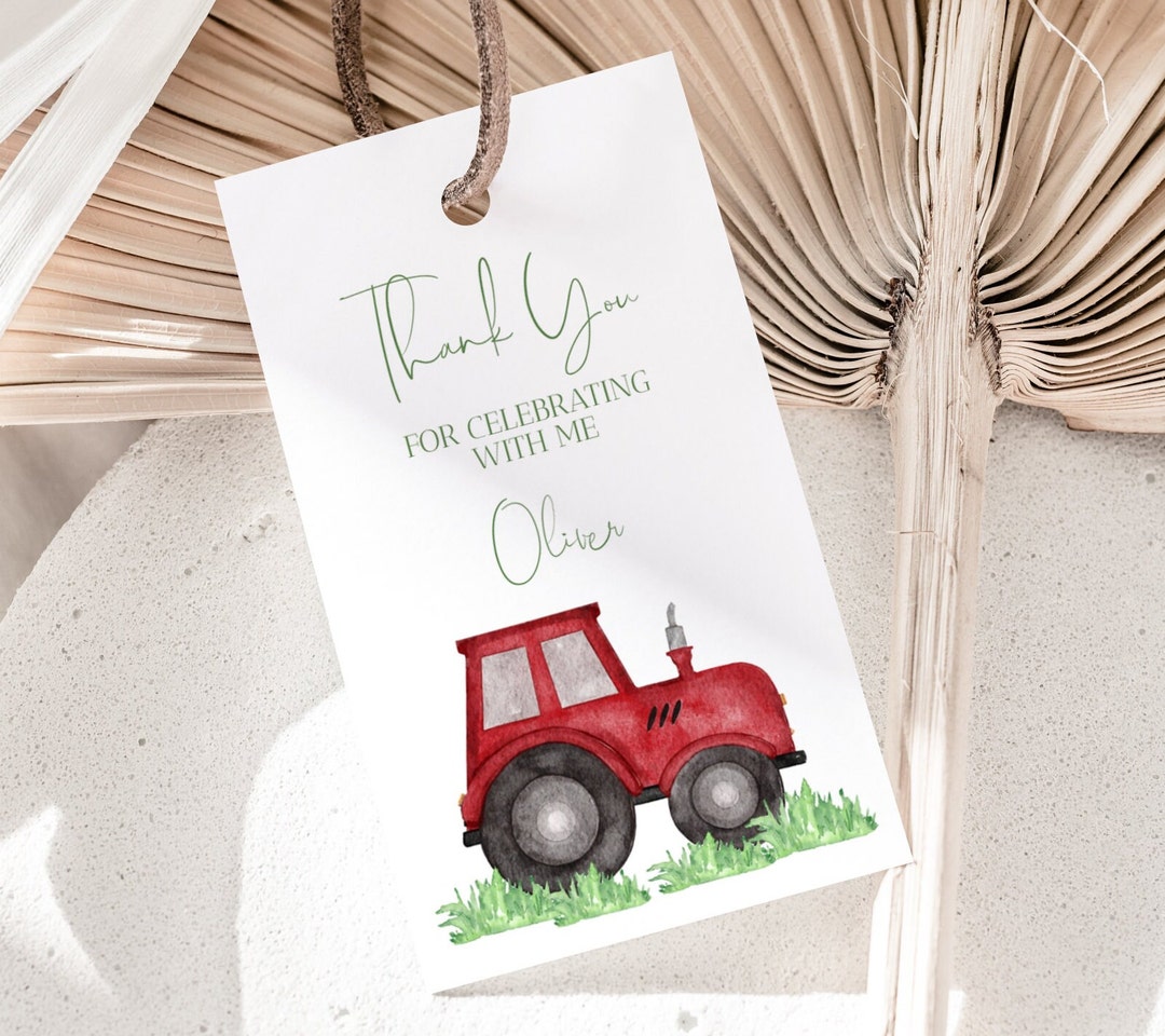 Red Tractor Birthday Party Tag, Editable Template, Farm Tractor ...