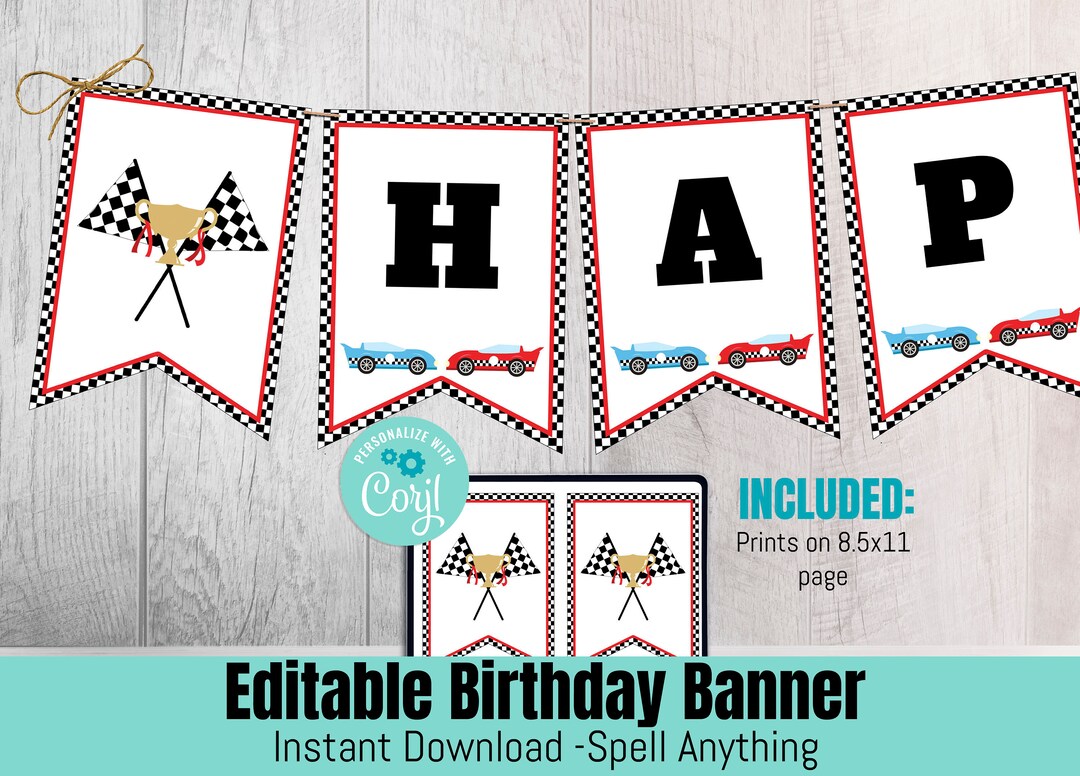 Race Car Birthday Banner, Race Car Banner, Car Birthday Party , Car ...