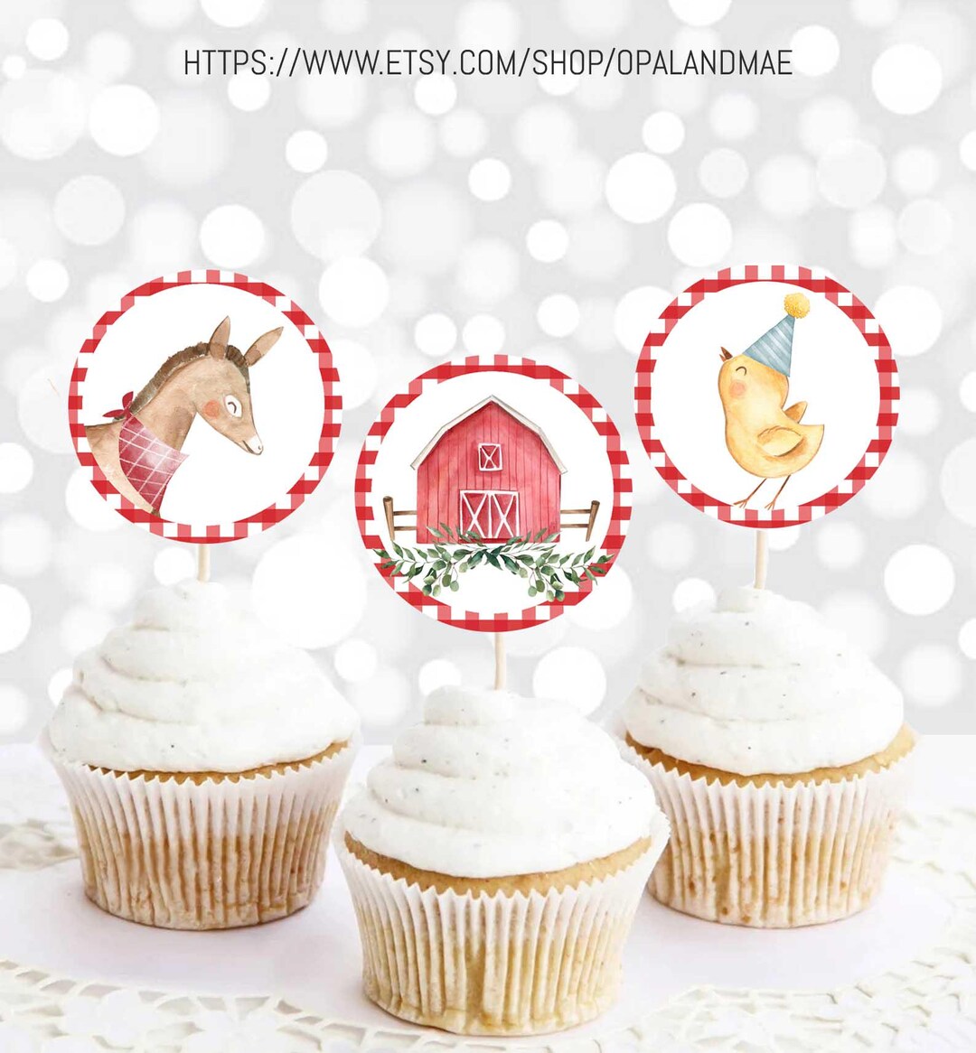 Barnyard Birthday Cupcake Toppers Favor Tags Farm Birthday Party Decor ...