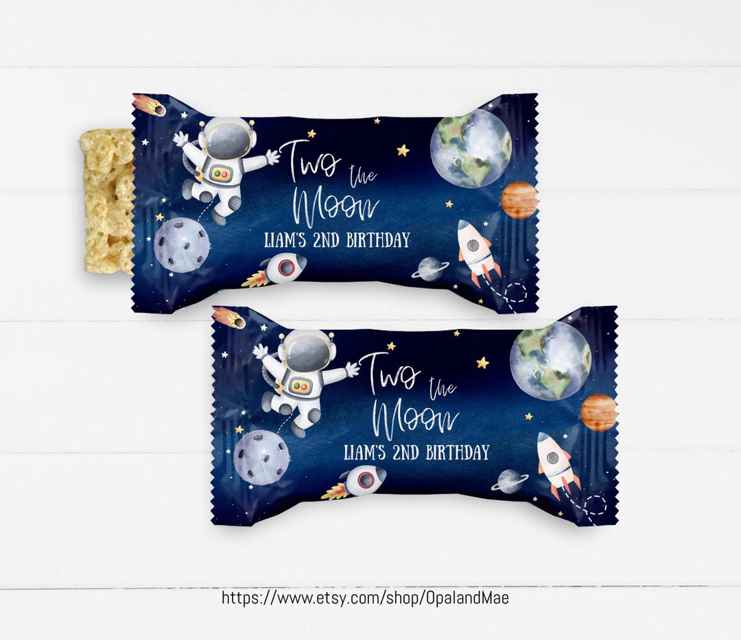 Editable Space Birthday Rice Krispie Treat, Two the Moon Birthday Treat ...