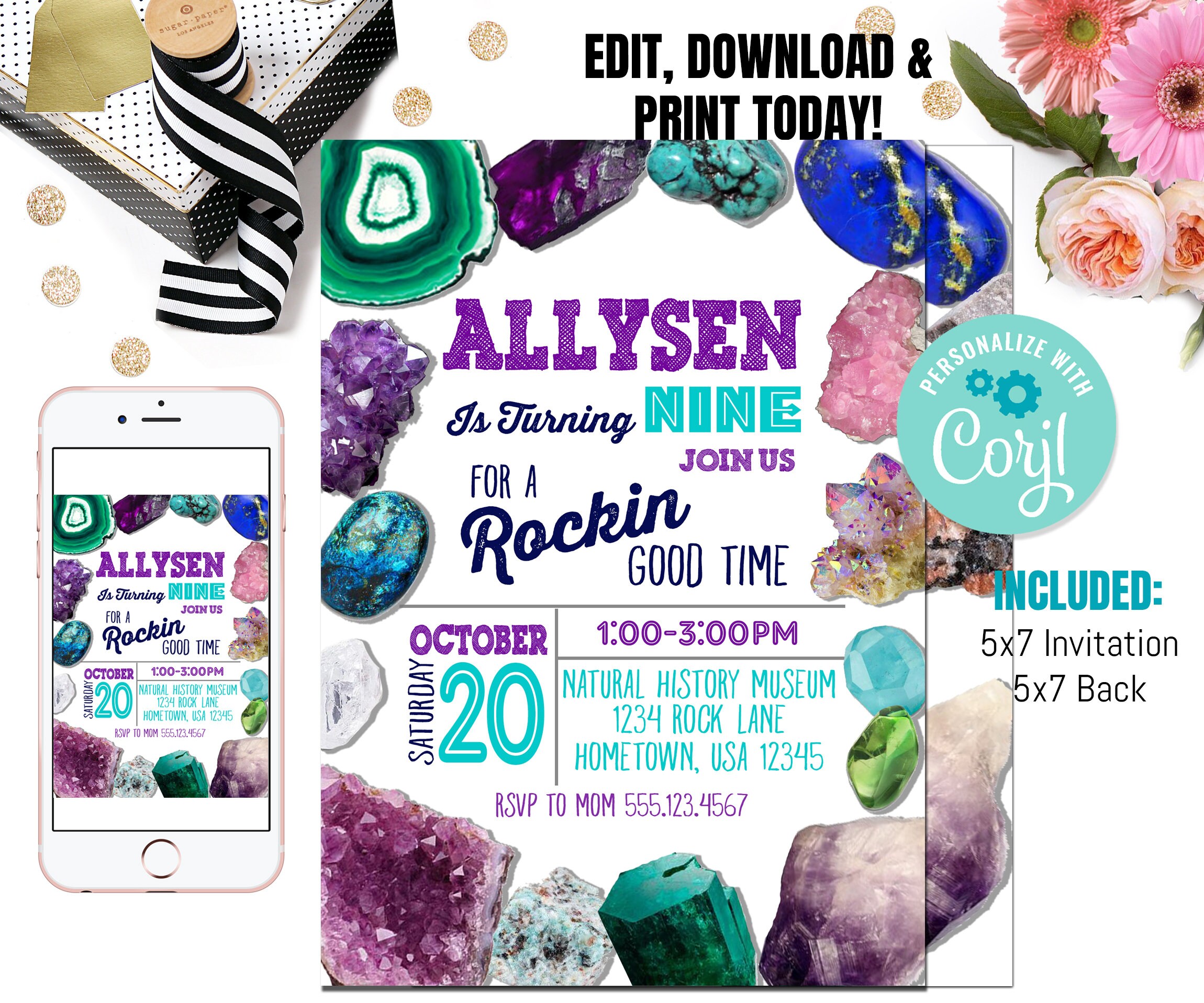 Geology Birthday Party Invitations Girls Geology Invitations | Etsy