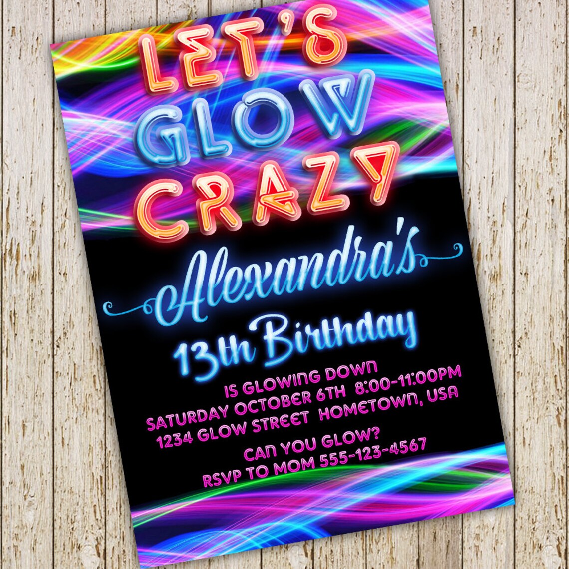 Glow Birthday Invitation Neon Glow Birthday Party Invitation - Etsy