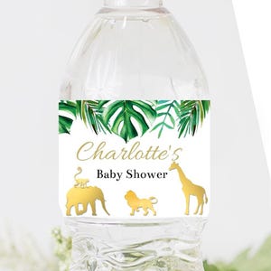 EDITABLE Jungle Gold Baby Shower Bottle Label, Safari Water Labels ...
