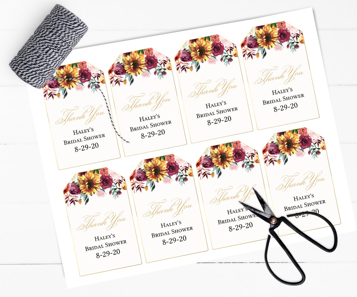 EDITABLE Fall Sunflower Favor Tags Thank You Tags Printable - Etsy