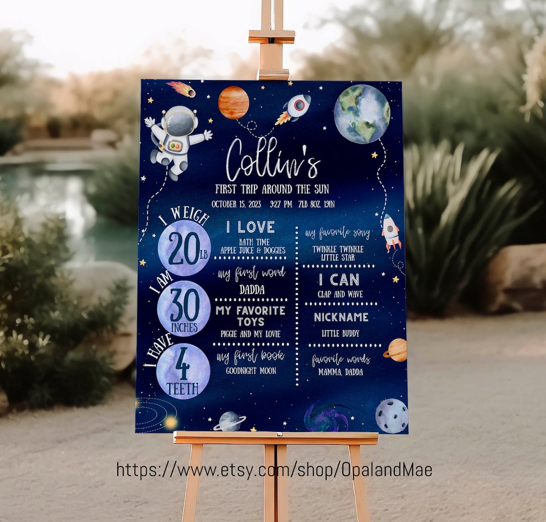 Editable Space Birthday Milestone Sign, First Trip Around the Sun ...