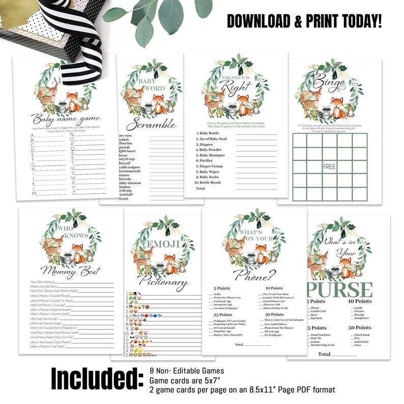 Woodland Baby Shower Games Bundle Woodland Animal Baby Shower - Etsy