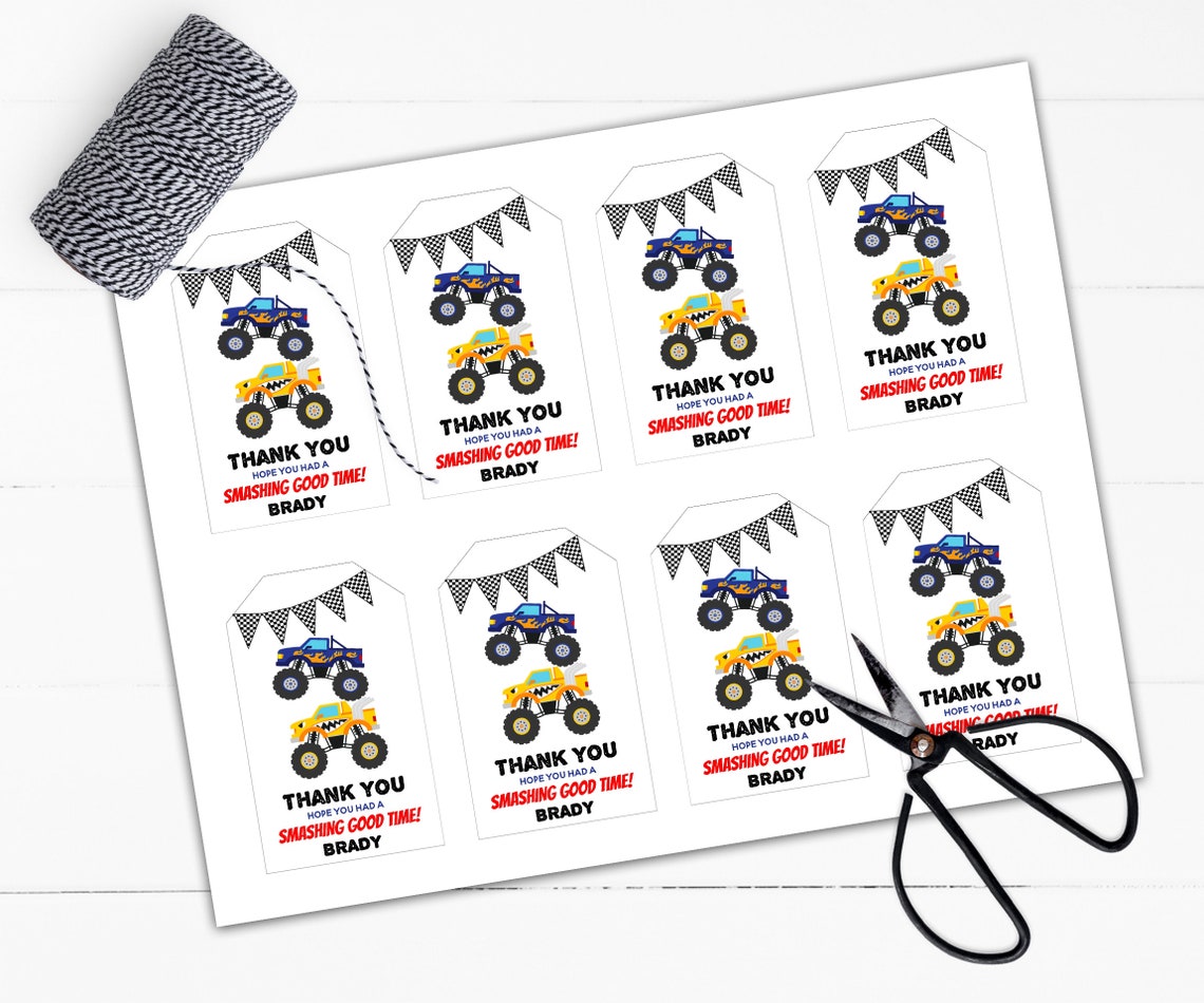 Editable Monster Truck Birthday Party Favor Tags Monster - Etsy