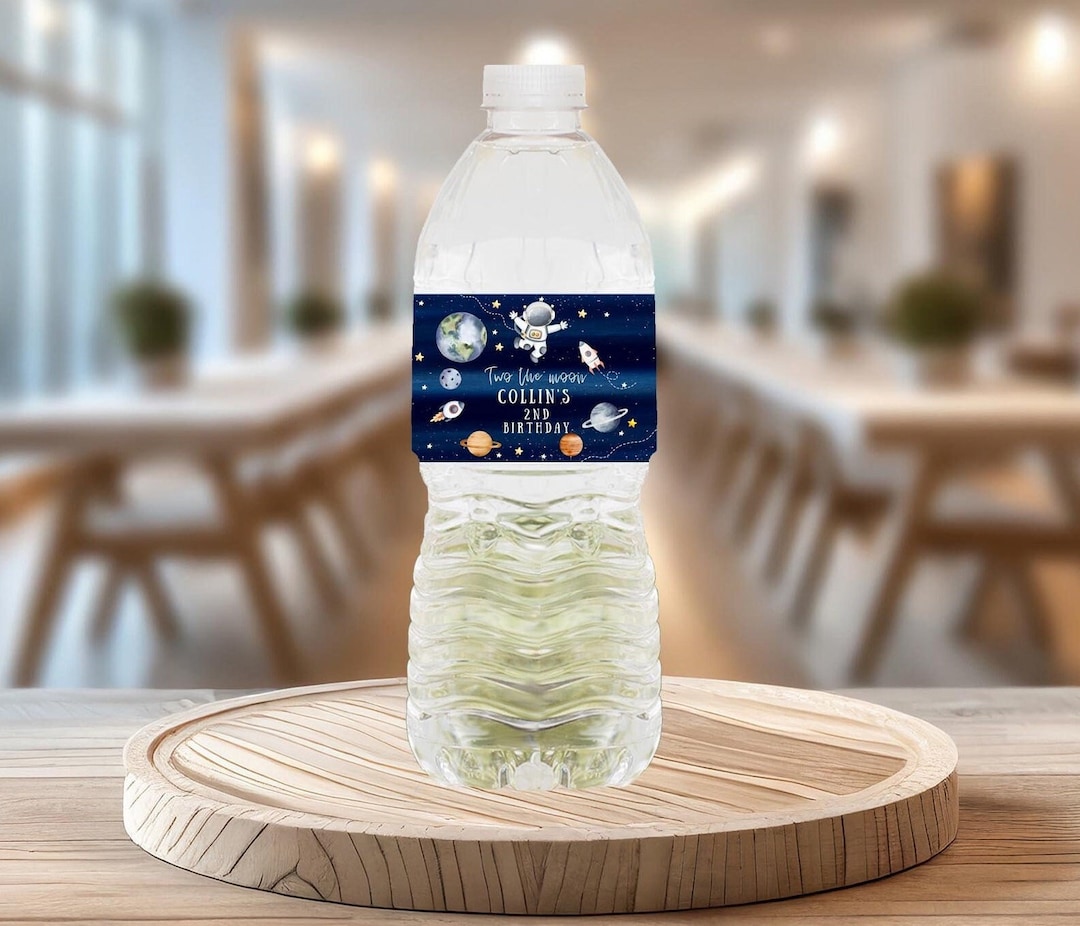 Editable Outer Space Water Bottle Label, Two the Moon, Space Water ...