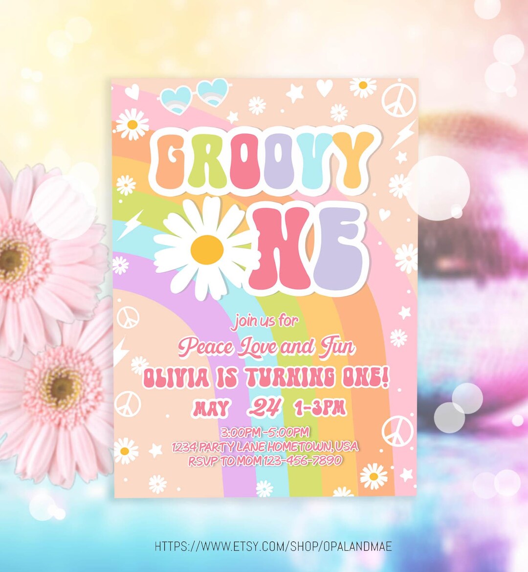 EDITABLE Groovy One Birthday Invitation, Girl First Birthday Invite ...