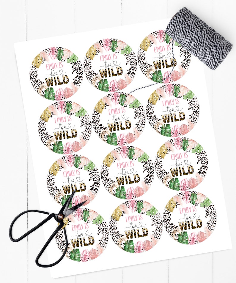 Editable Two Wild Safari Birthday, 2.5 Inch Tag Circle, Girl Second ...