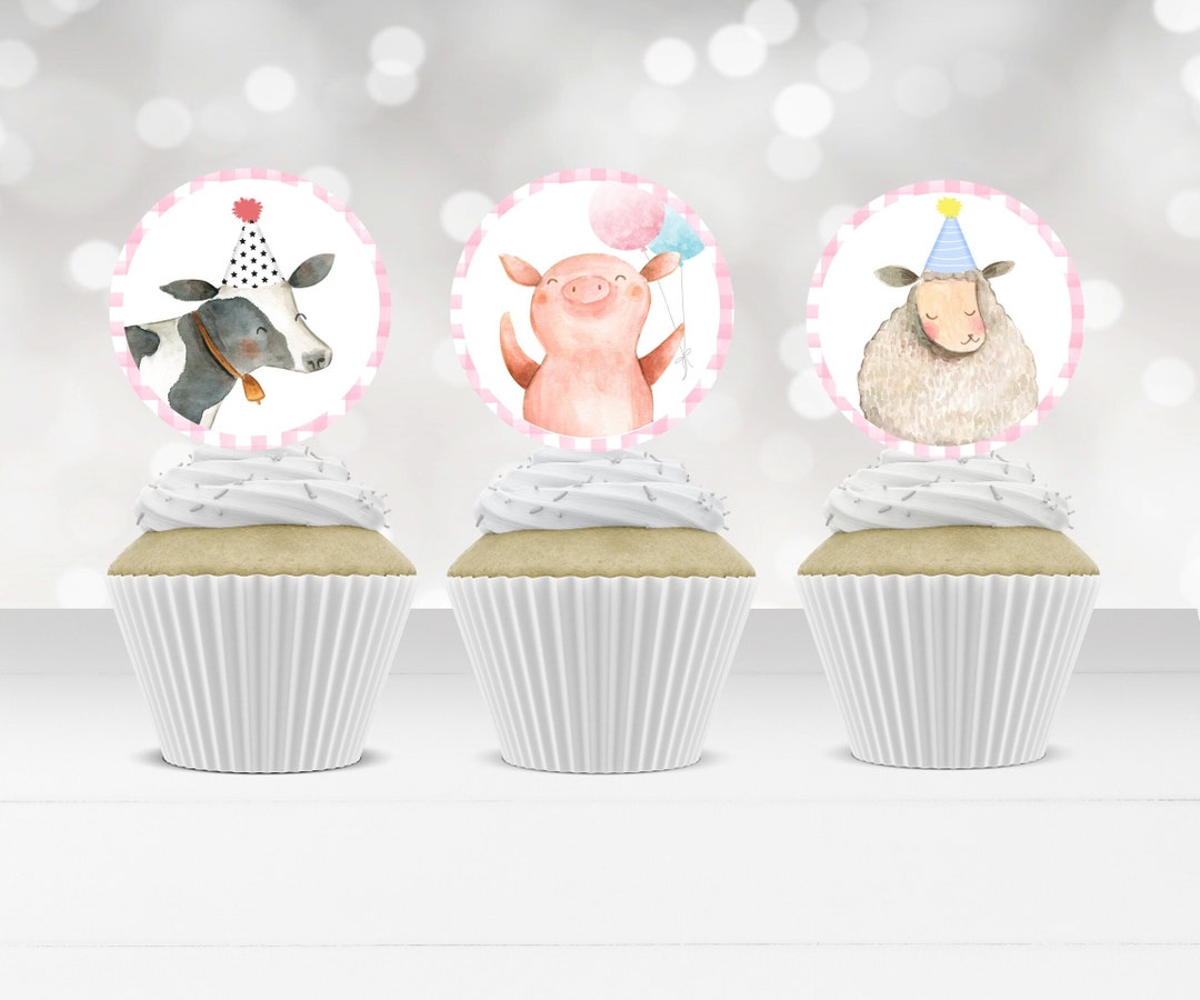 Barnyard Birthday Cupcake Toppers Favor Tags Farm Birthday Party ...
