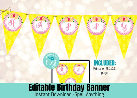 Princess Party Birthday Banner, Princess Happy Birthday Banner ...