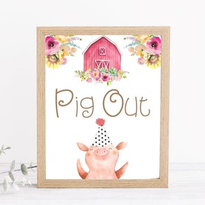 Pig Out Sign, Farm Animals Birthday Decorations, Barnyard Decor, Girl ...
