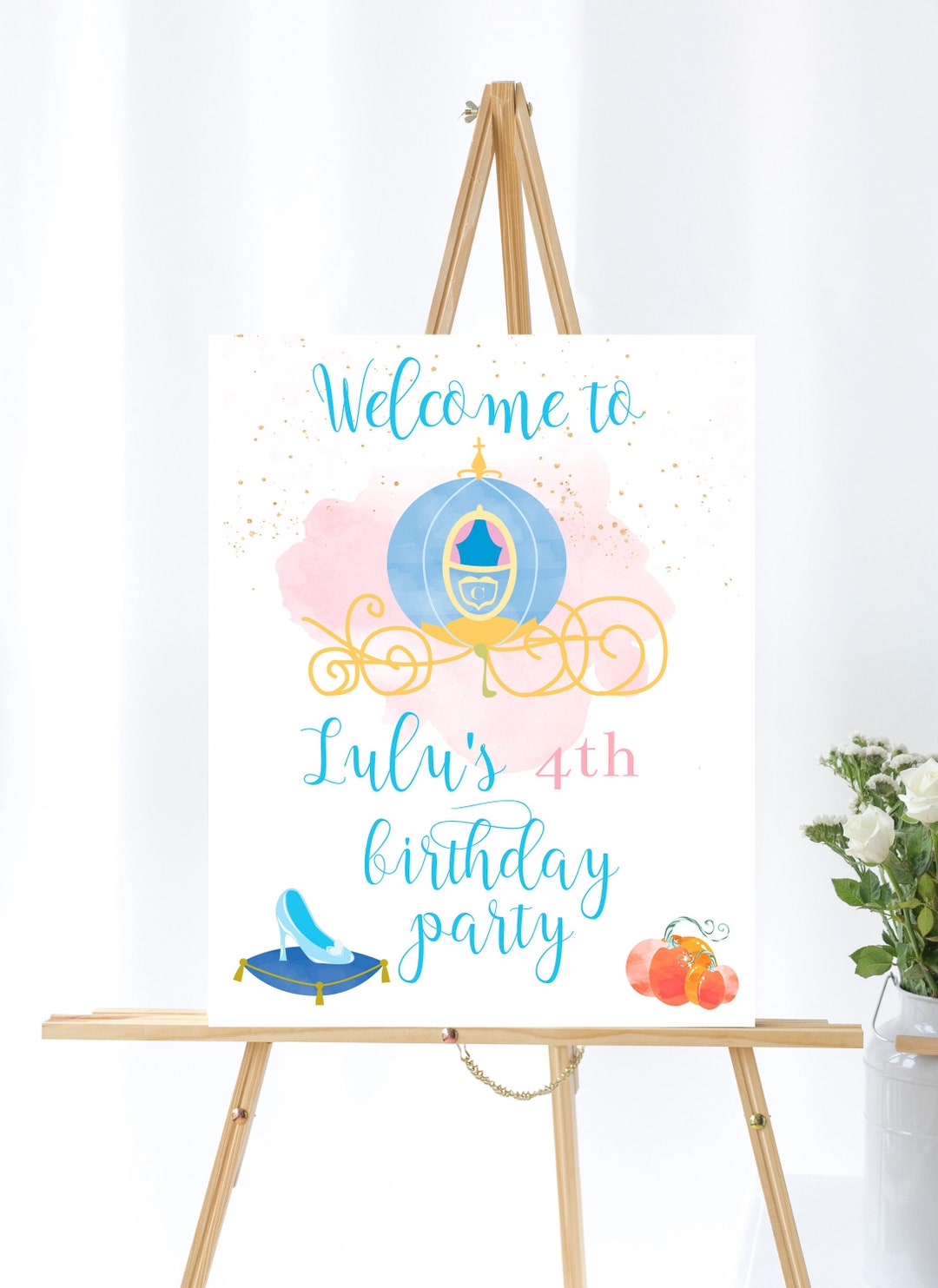 Editable Cinderella Birthday Printable Welcome Sign, 18x24 Welcome Sign ...