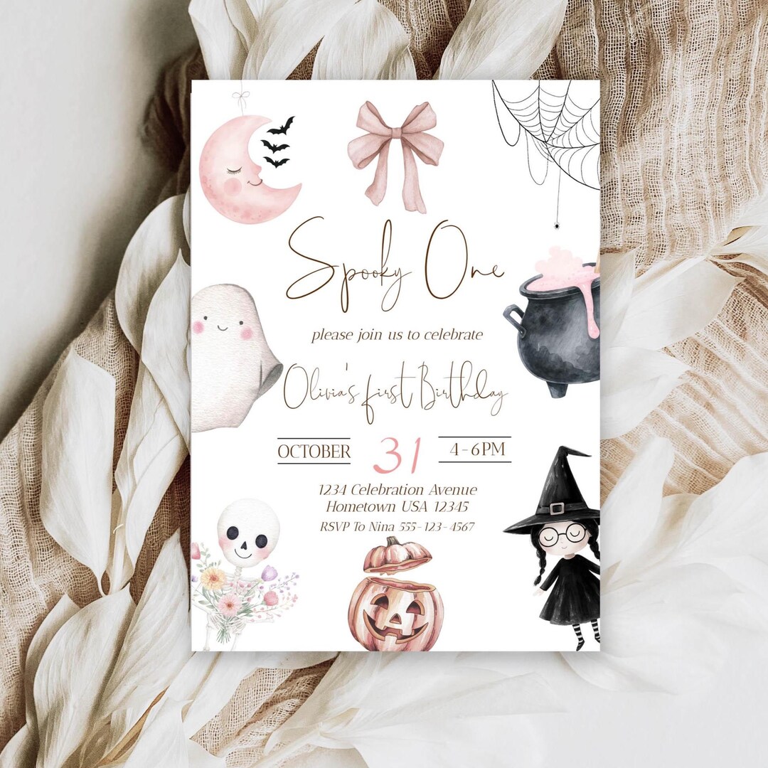 Editable Spooky One Birthday Invitation Halloween 1st Birthday Party ...