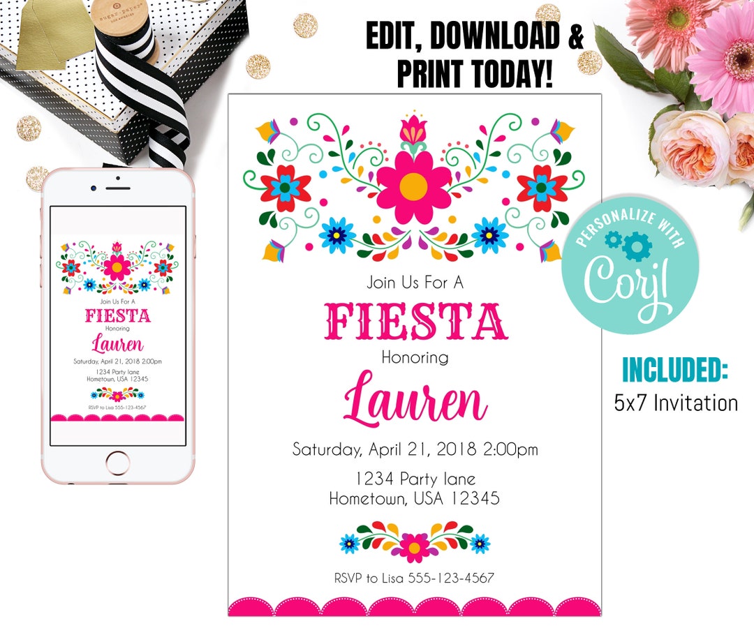Editable Fiesta Invitation, Birthday Invitation, Mexican Fiesta ...