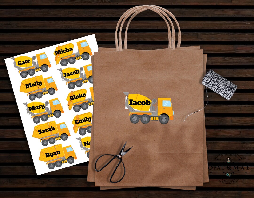 Construction Trucks Name Tags, Construction Truck Party Tags, Boy ...