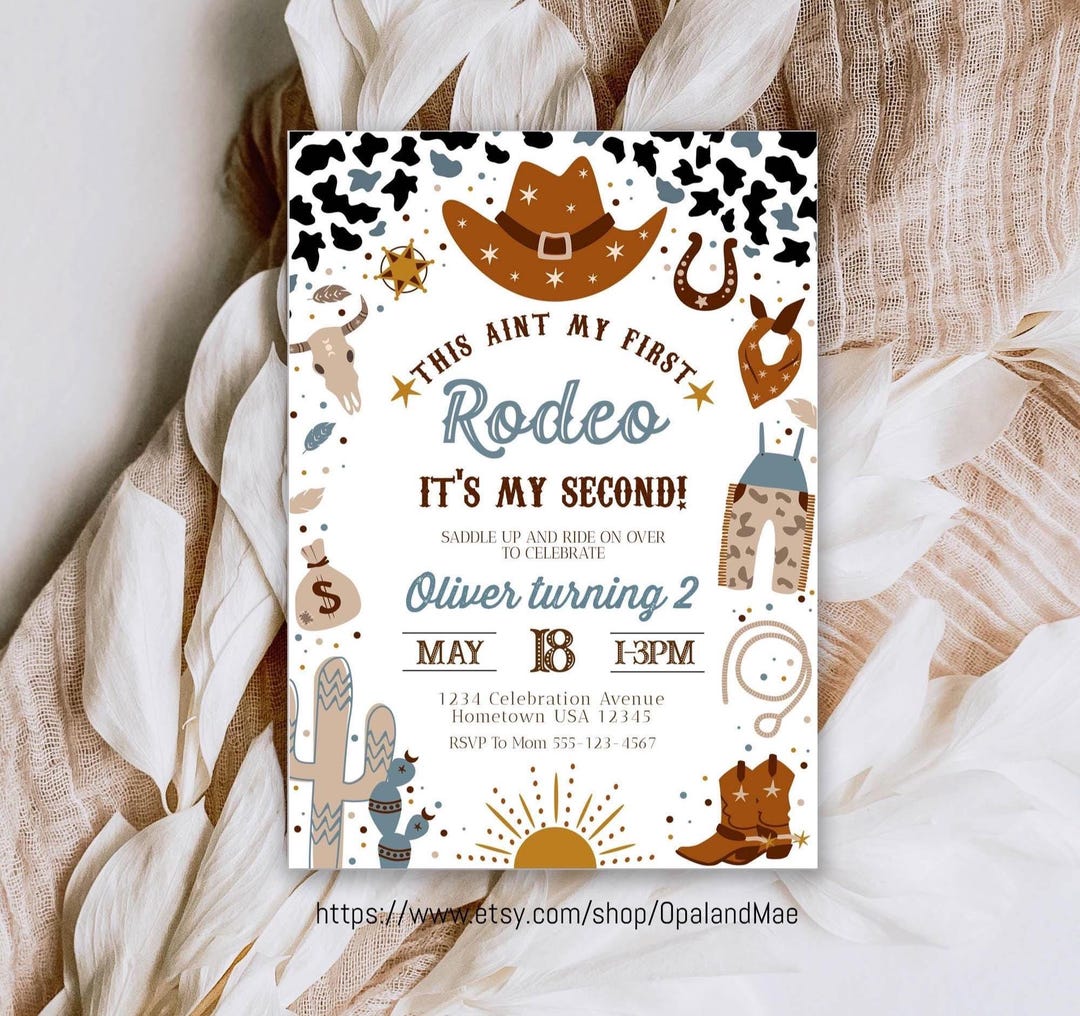 Editable My Second Rodeo Invitation Cowboy Birthday Invite Wild West ...