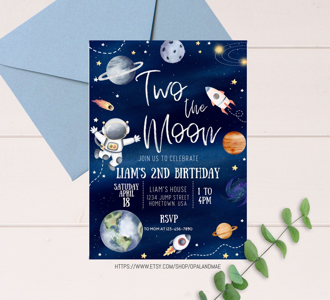 EDITABLE Two the Moon Birthday Invitation Outer Space 2nd Birthday ...