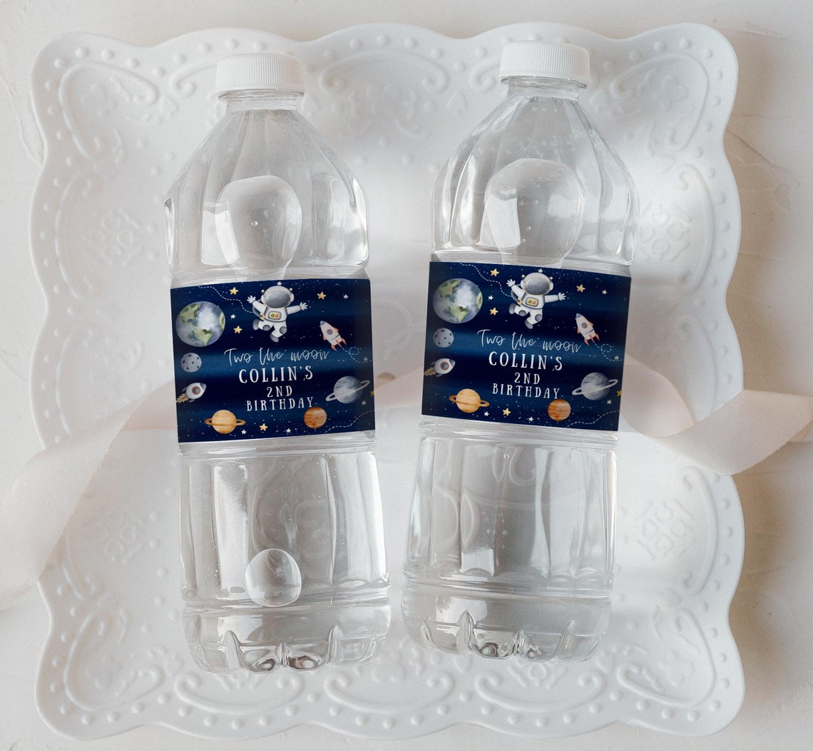 Editable Outer Space Water Bottle Label, Two the Moon, Space Water ...