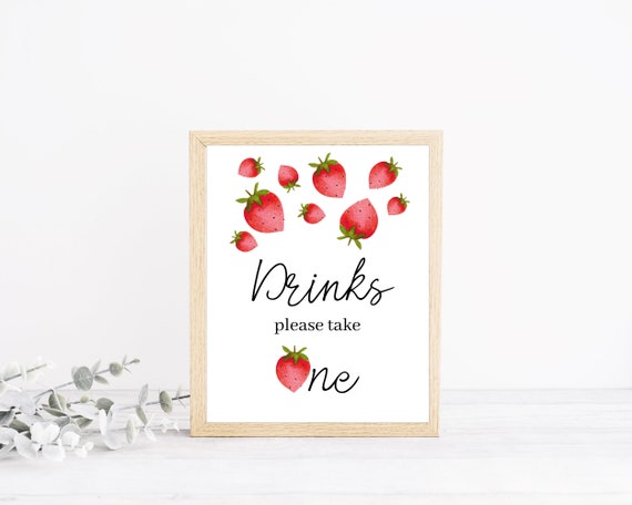Drinks Sign Strawberry Birthday Party Sign, Strawberries Party Sign ...
