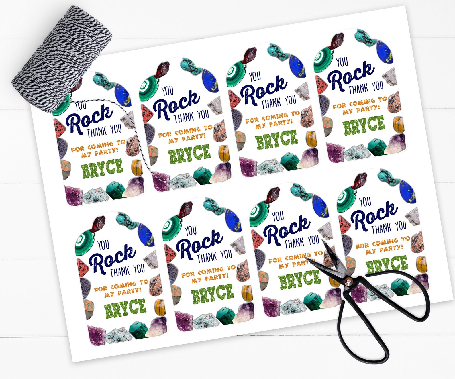 Editable Thank You Favor Tags, Printable Rock Gem Party Favor Tag ...