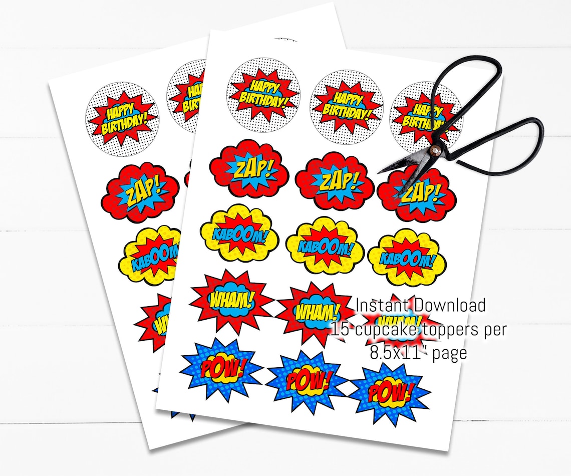 Printable Super Hero Cupcake Toppers, Super Hero Birthday Decorations ...