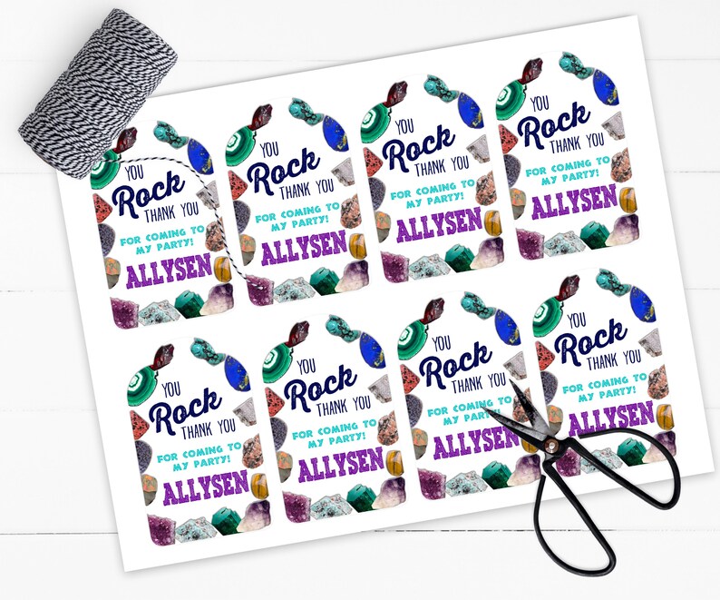 Editable Thank You Favor Tags, Printable Rock Gem Party Favor Tag ...