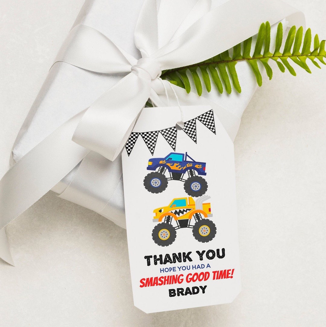 Editable Monster Truck Birthday Party Favor Tags, Monster Truck, Drive ...