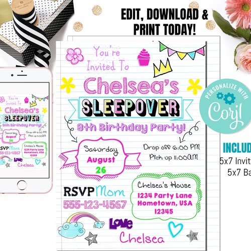Teen Invitation Sleepover Tween Birthday Invitation Notebook - Etsy