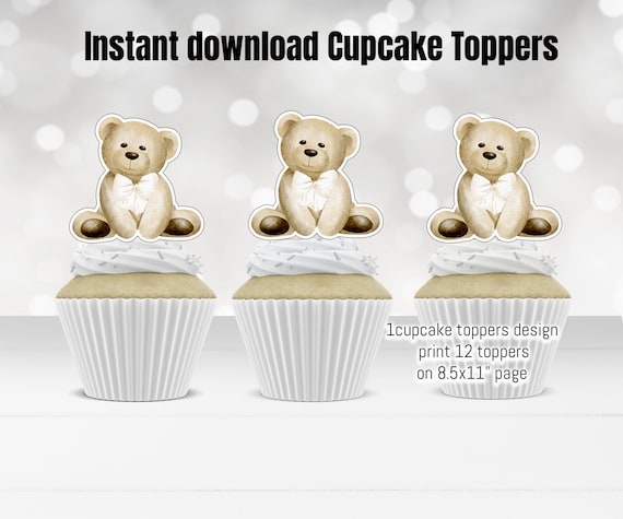 Teddy bear baby shower Cupcake Toppers, Boy Baby Shower Decorations ...