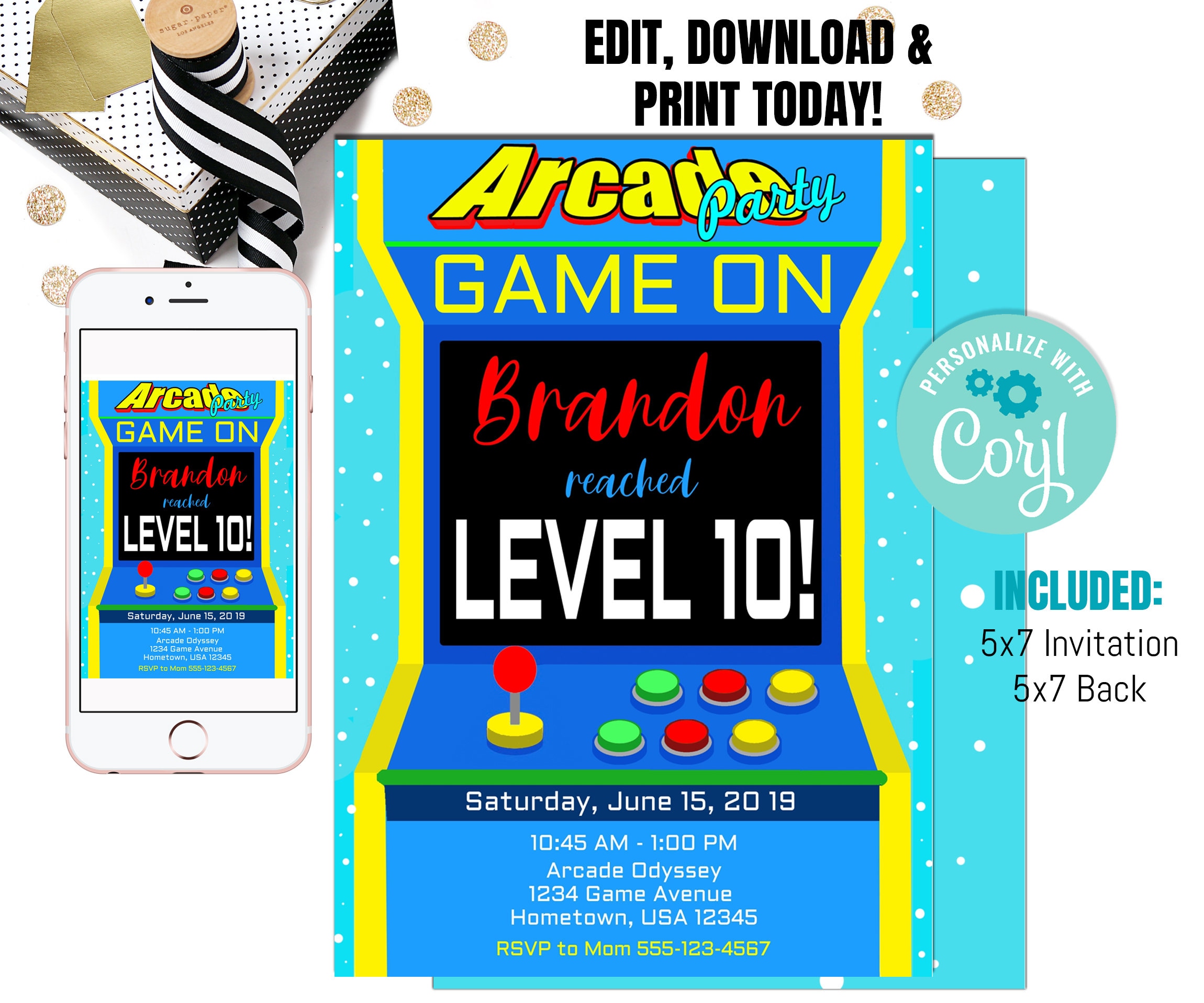 Paper & Party Supplies Retro Arcade Birthday Instant Download Arcade ...