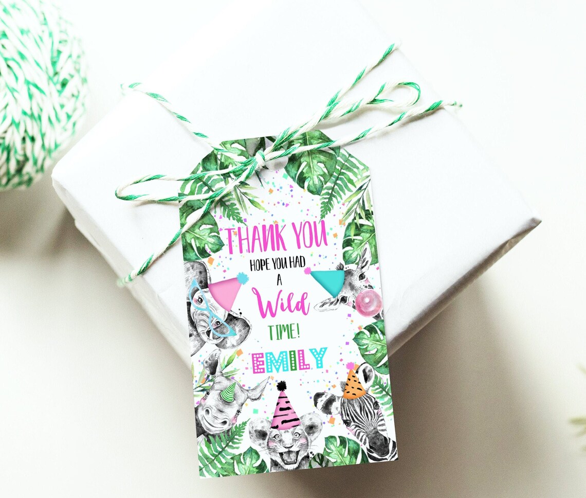 EDITABLE Party Animals Favor Tag, Thank You Tags, Gift Tags, Girl ...