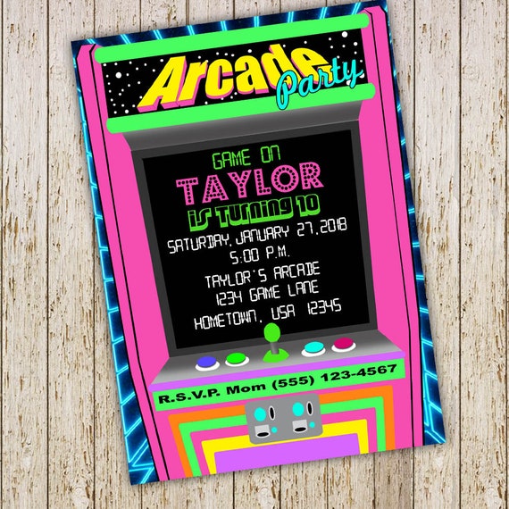 Arcade Birthday Invitation, Arcade invitation, Gamer invitation, Retro ...