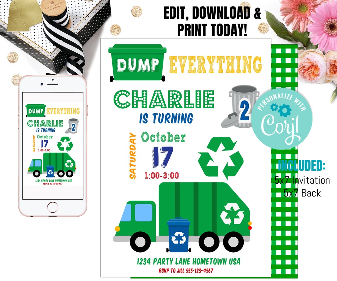 Garbage Truck Party Invitation - Garbage Truck Party Invitation - Trash ...
