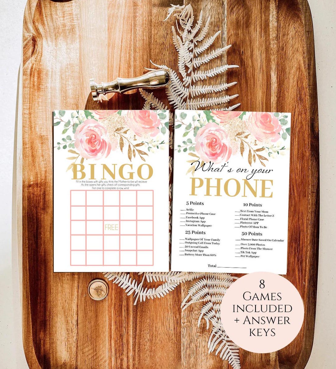 Blush Pink Floral Baby Shower Games, Pink and Gold Baby Shower Game ...