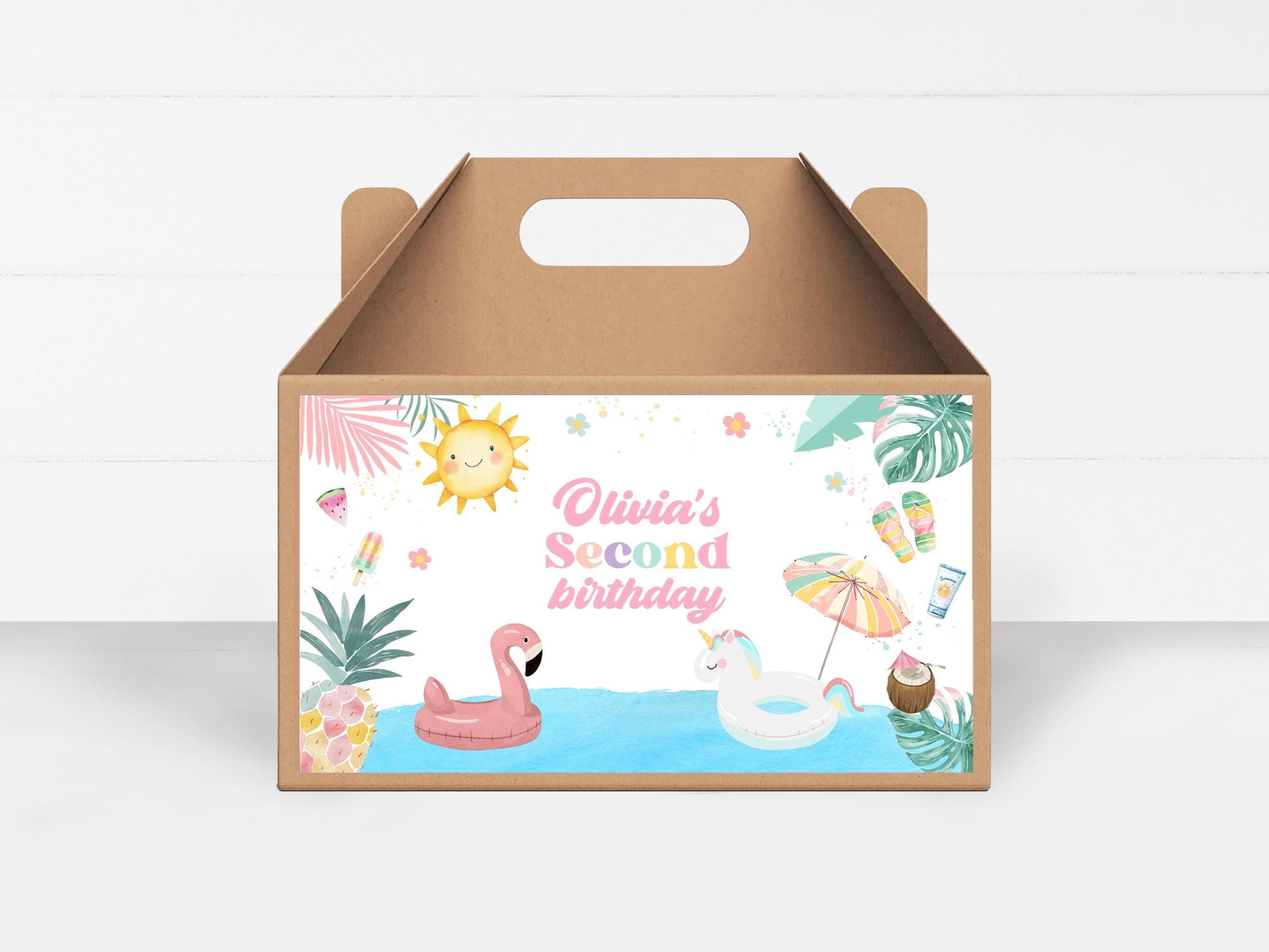 Editable Girl Pool Party Box Label Birthday Gable Box Labels Pool Party ...