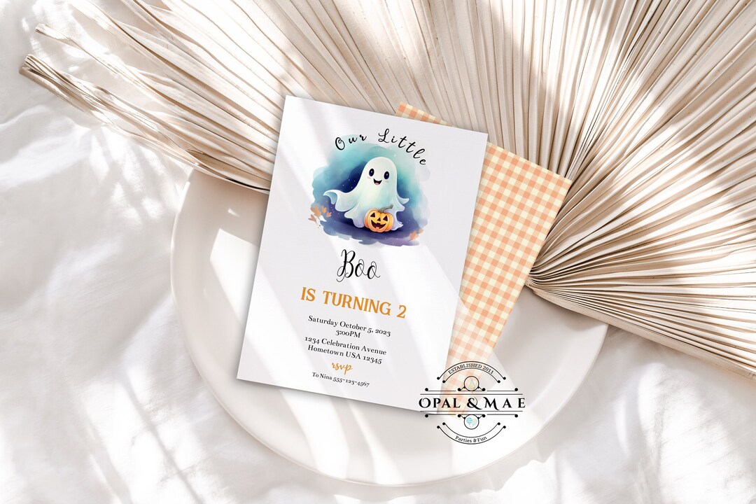 Editable Halloween Cute Ghost Birthday Invitation Little Boo Ghost ...