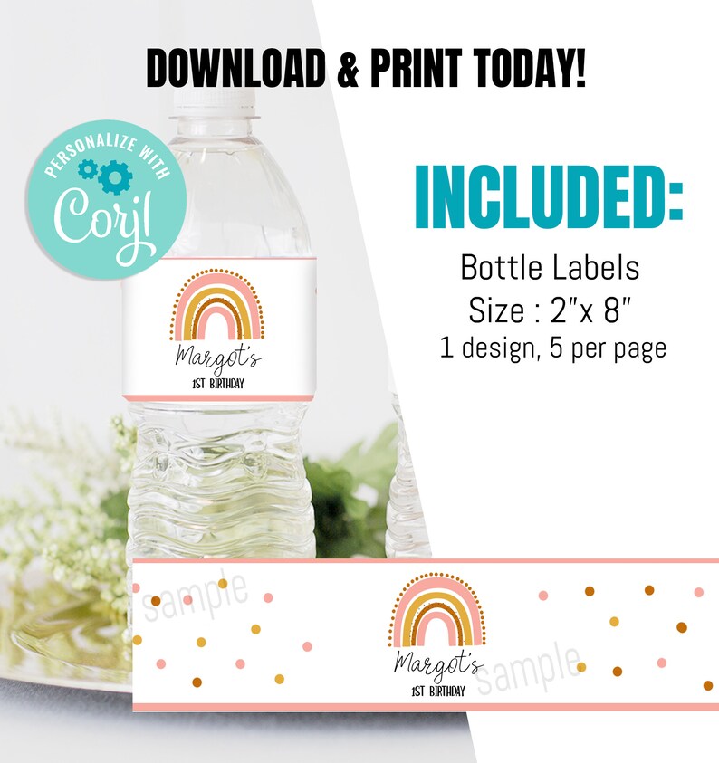 Editable Rainbow Water Bottle Labels Muted Rainbow Party Favor - Etsy