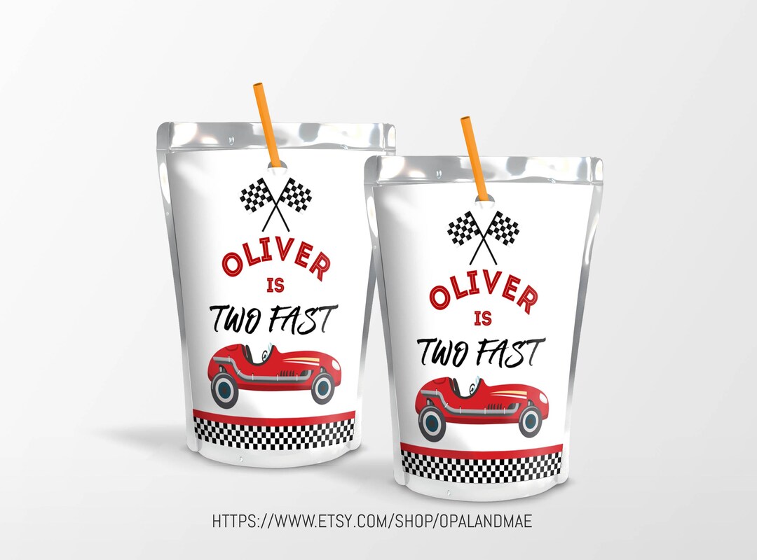 Editable Two Fast Juice Label Race Car Favor Drink Label Racing Car ...